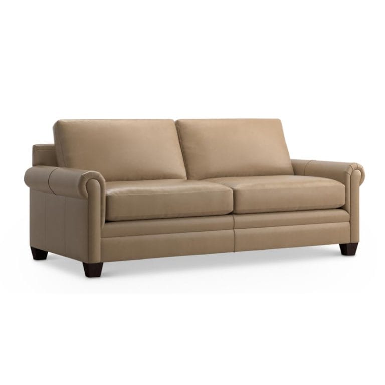 Bassett Furniture 3887-62L Carolina Leather Panel Arm Sofa - Hickory ...